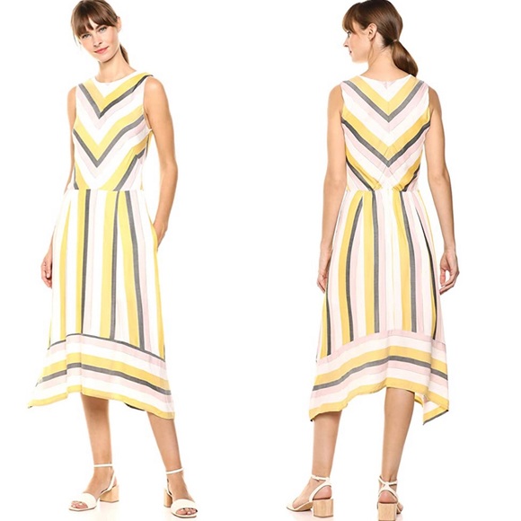 ECI | Dresses | Eci Fit And Flare Striped Pink Gold Midi Dress Size ...